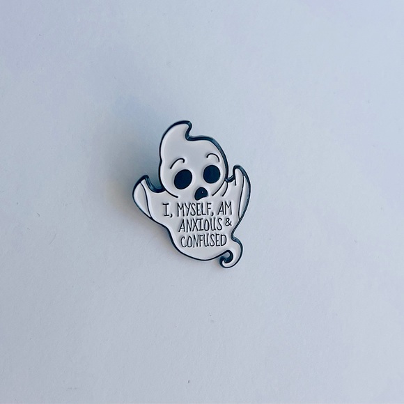 Jewelry | New Spooky Ghost Anxious Confused Enamel Pin | Poshmark